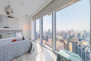 Apartamento de Luxo, 1 quarto, não fumadores, Vista para a cidade | 1 quarto, lençóis de algodão egípcio, roupa de alta qualidade 