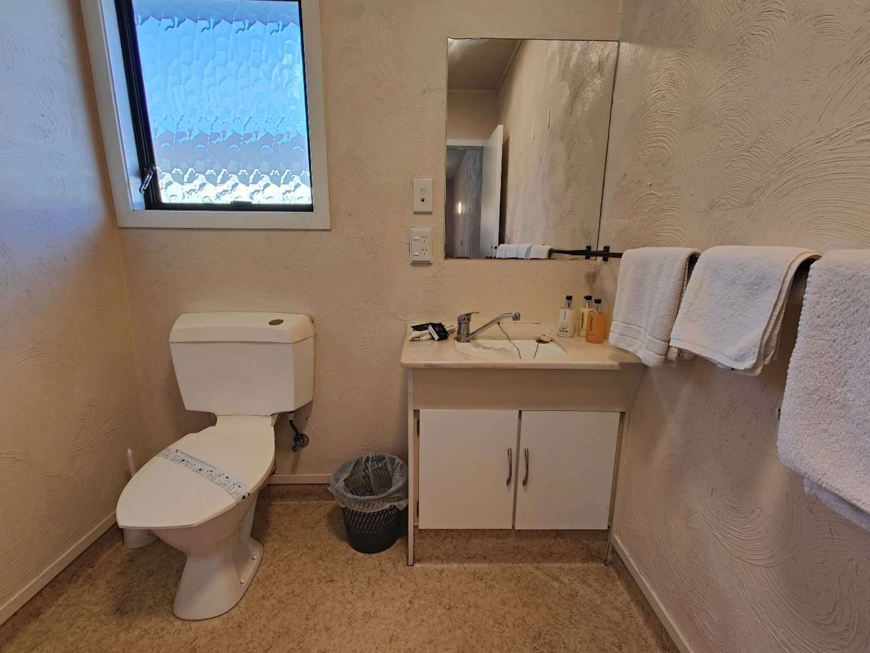 Um banheiro pequeno com vaso sanitário, pia e espelho.