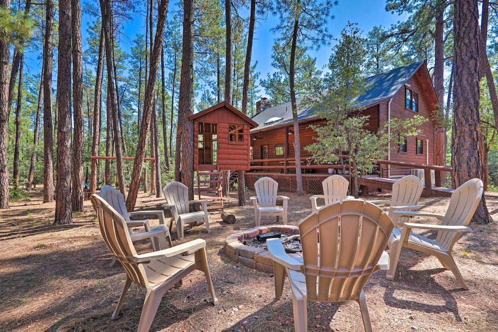 Deck, Games & Fire Pit: Modern Pine Cabin! - Pine, AZ