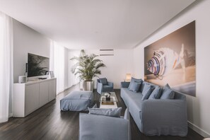 Apartamento luxo, 1 quarto, vista para o oceano | Área de estar