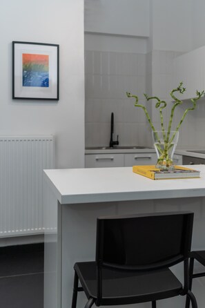 Apartamento Executivo | Cozinha privada | Minifrigorífico, um micro-ondas, um forno, uma placa de cozinha 