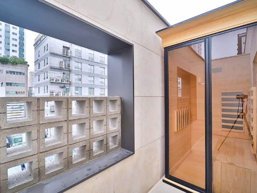 Terrace Sauna Ceragem (1PC, Bathtub, Air Dresser, 65-inch Smart TV, Air Purifier, Netflix) | Edredões de penas, camas de colchão viscoelástico, secretária