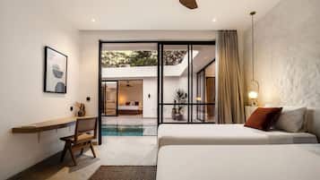 Villa Deluxe, 3 quartos, piscina privativa, vista para a piscina | 3 quartos, roupa de alta qualidade, secretária