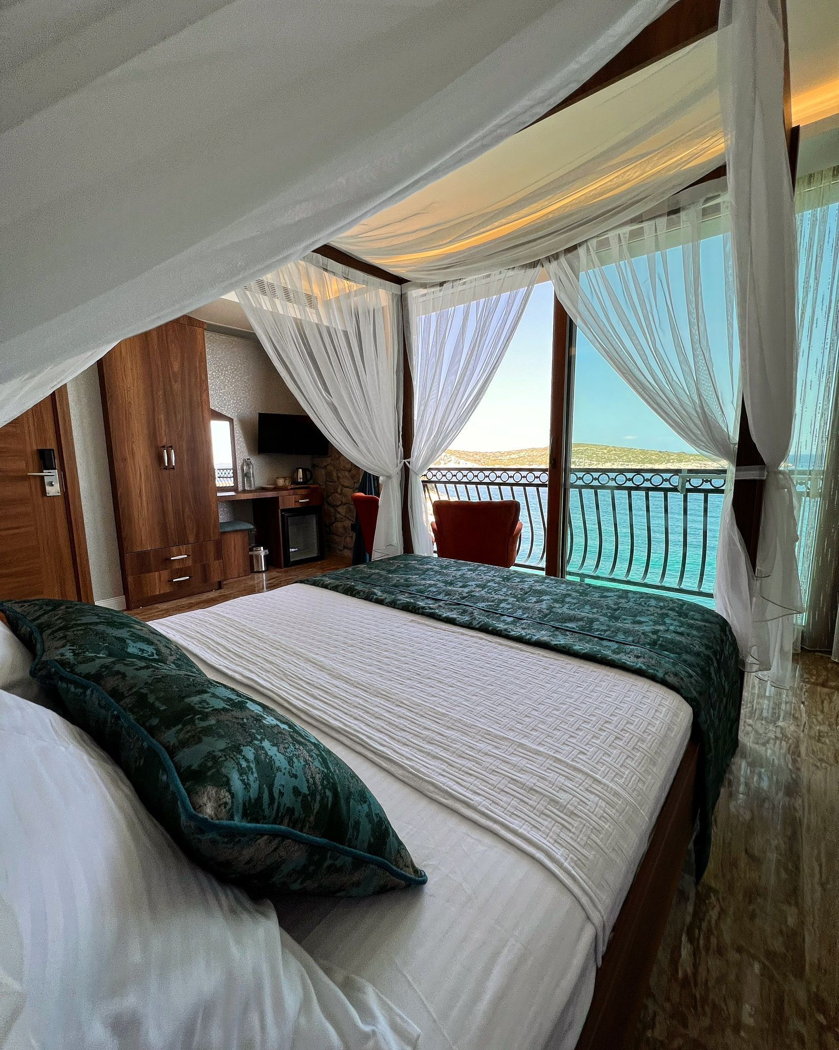 Quarto executivo, 1 cama Queen, vista para o mar | Roupas de cama de algodão egípcio, roupas de cama premium