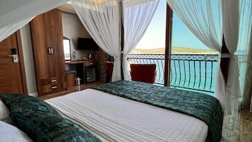 Quarto executivo, 1 cama Queen, vista para o mar | Roupas de cama de algodão egípcio, roupas de cama premium