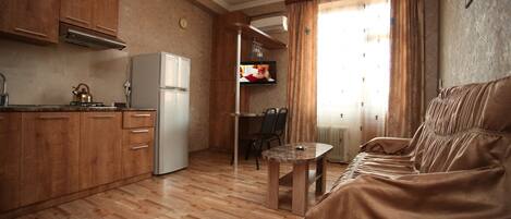 Apartamento superluxo | Cozinha privada | Geladeira, micro-ondas (mediante solicitação), produtos de limpeza