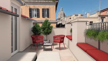 Suíte, terraço | 1 quarto, roupas de cama premium, edredons de pluma