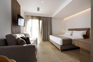 Suíte estúdio júnior | 1 quarto, roupas de cama de algodão egípcio, roupas de cama premium