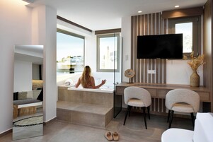 Quarto lua de mel, vista para o mar | 1 quarto, roupas de cama de algodão egípcio, roupas de cama premium