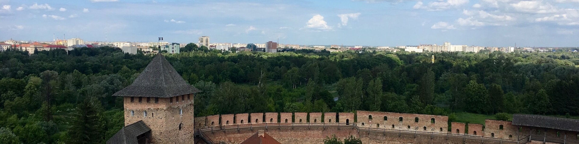 View from one of the three towers of Lubarts Castle. Lutsk has existed as a fortified town from as early as 1075 AD. Later in 1300s stone walls were built. It has withstood numerous sieges throughout its history.