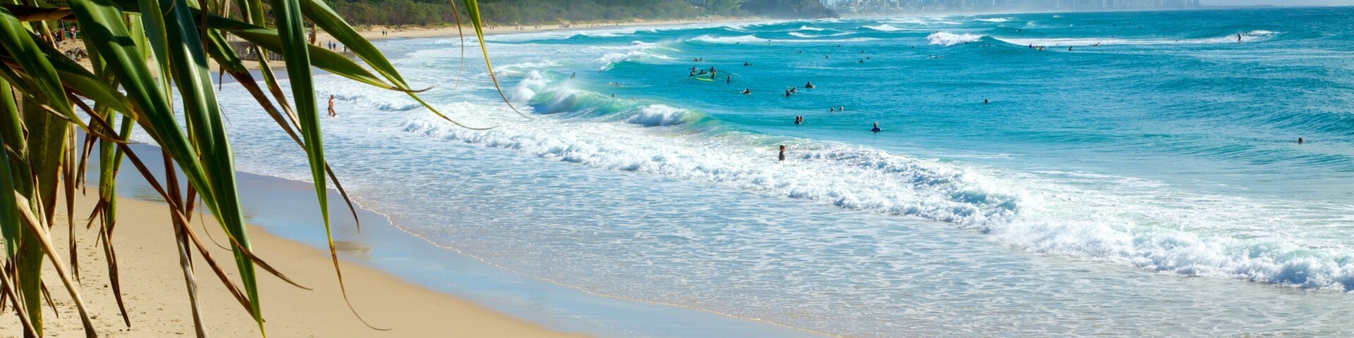 Burleigh Heads caracterizando uma cidade litorânea, surfe e uma praia de areia