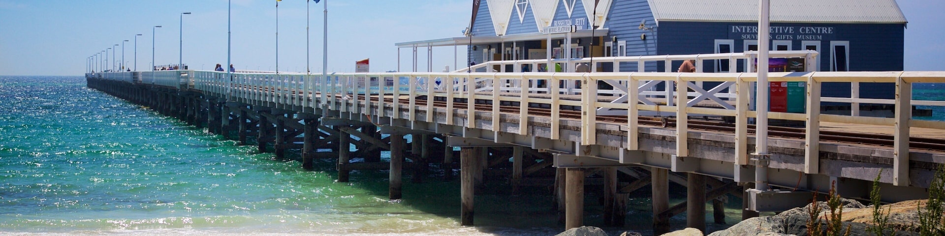 Busselton showing general coastal views and a beach