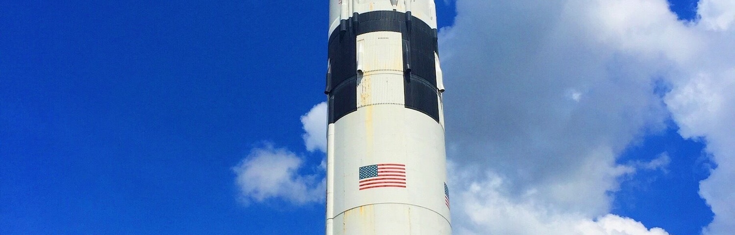 The vertical model of the Apollo Saturn V Moon Rocket located in the Space and Rocket Museum in Huntsville, Alabama