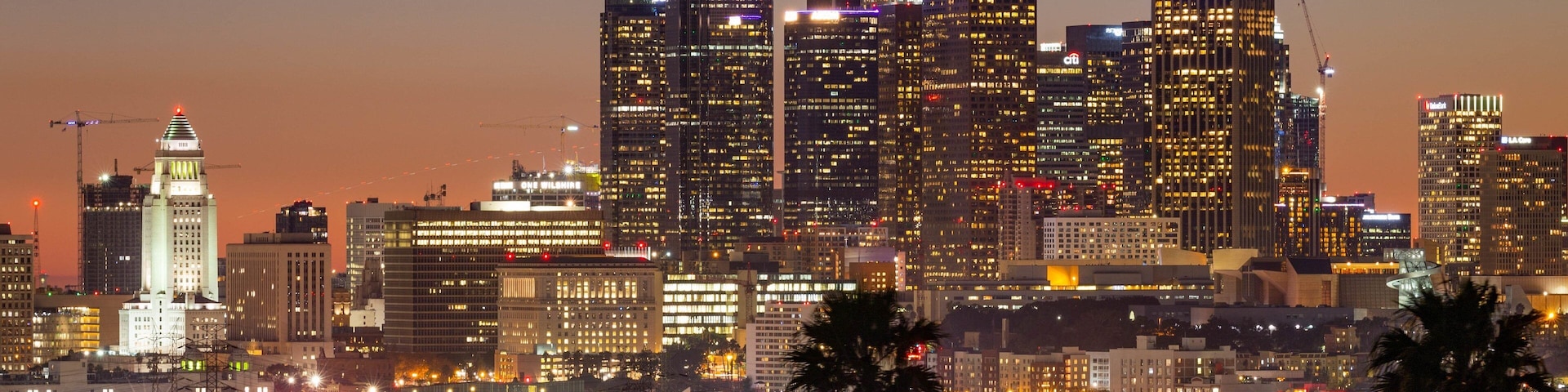 Los Angeles which includes night scenes, a city and landscape views