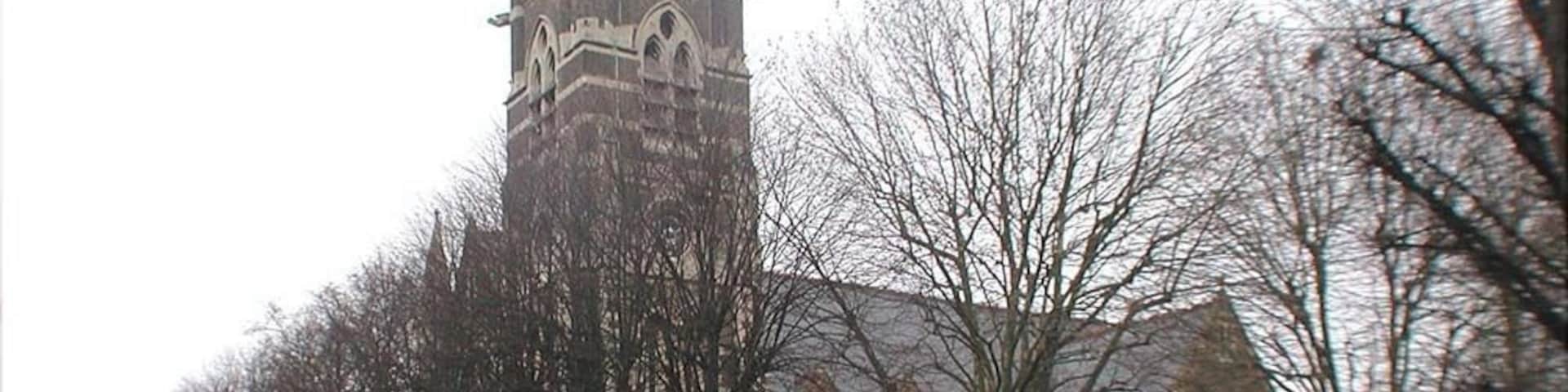 St Mark's parish church, Colvestone Crescent, Dalston, London E8, seen from the southwest