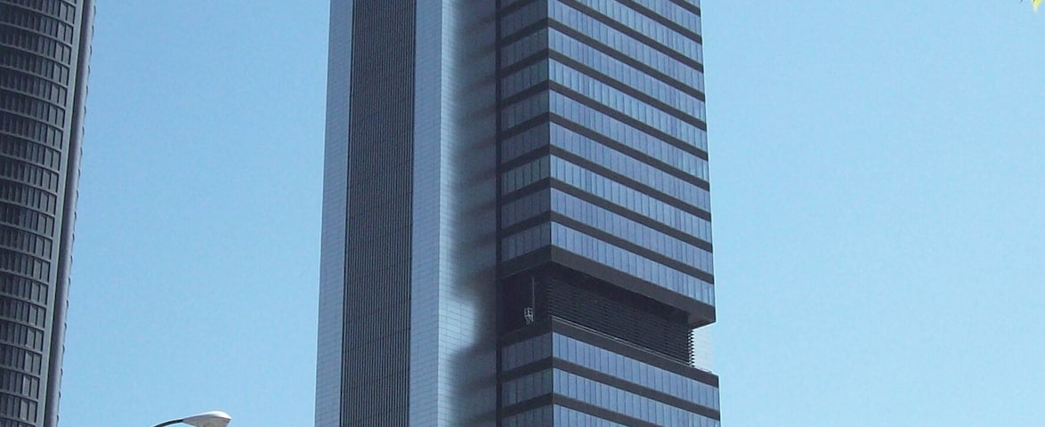 View, from the south-west angle, of Torre Caja Madrid, in Cuatro Torres Business Area (Madrid, Spain).