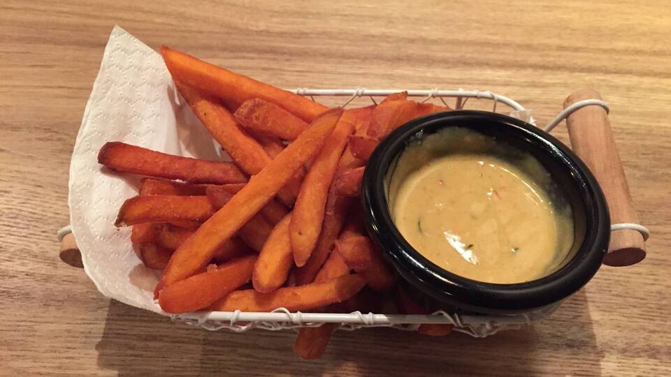 Give this original creation a try when you here. Sweet Potato fries with salted egg dip :)