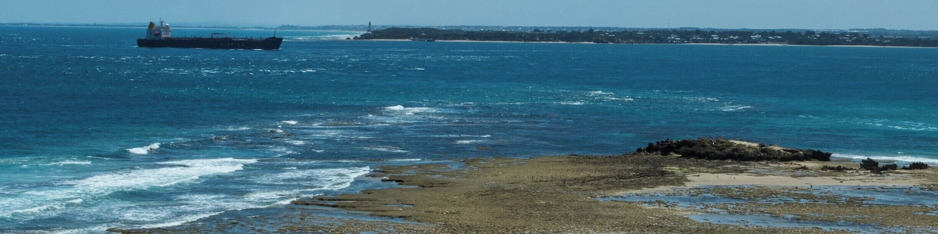 Located at the very tip of the Mornington Peninsula, Point Nepean Nation Park has a rich history that includes a quarantine station and old artillery fortifications that can be explored on foot by bike or shuttle bus. It also provide panoramic views of Port Phillip Bay, Bass Strait and the Rip at Port Phillip Heads.
This shot is the view of a ship passing through the Rip between the heads of Port Phillip Bay. There is only 1 kilometre of navigable water as coral reefs consume the remaining 2.5 kilometres between the heads.