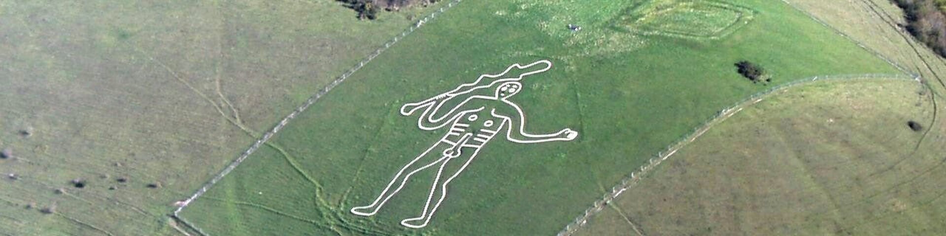 An aerial photograph of the Cerne Abbas Giant taken from a Cessna 150 aircraft using an Olympus C1400L digital camera.