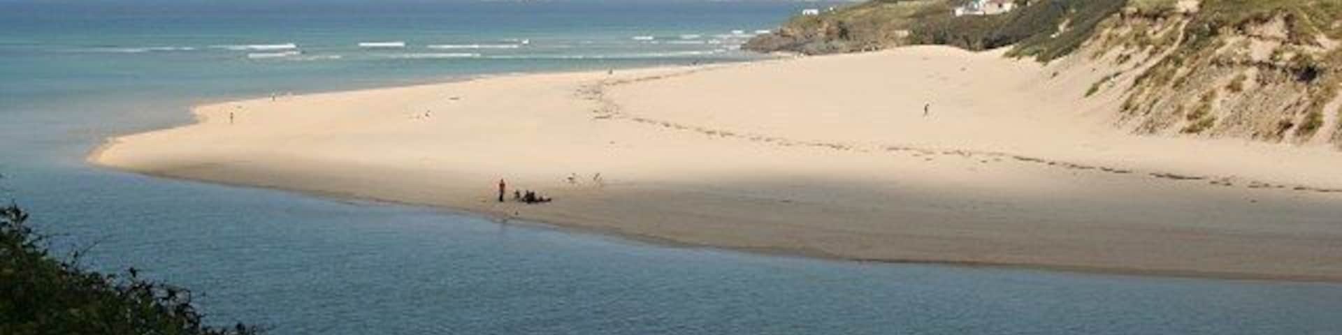 Hayle Towans from Lelant Towans Looking across the mouth of the Hayle Estuary. The word 'towans' is Cornish for sand dunes.
