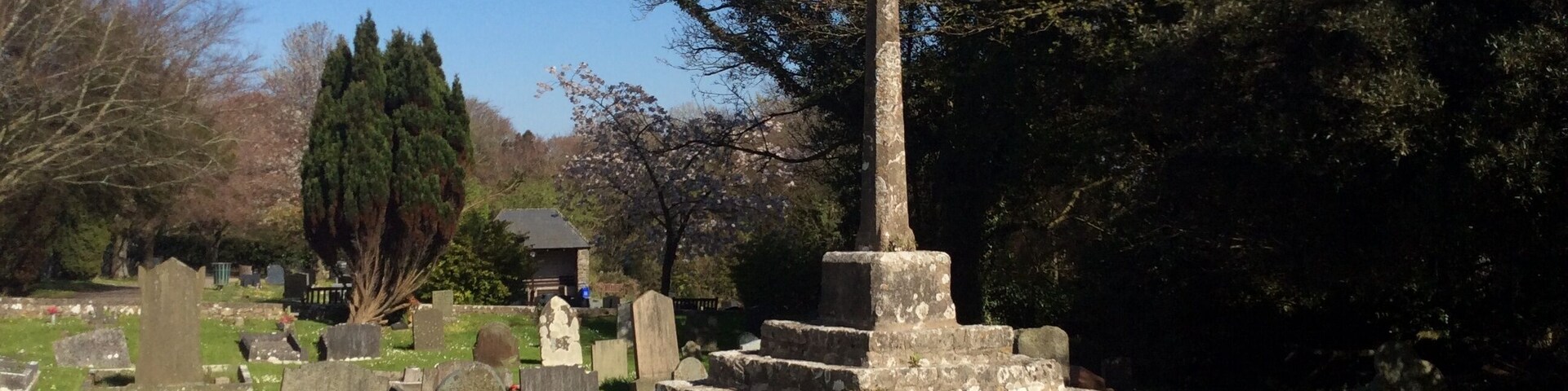 Church cross in the grounds of St Curig Church, Porthkerry, Rhoose, in the Vale of Glamorgan South Wales. Grade II listed building.