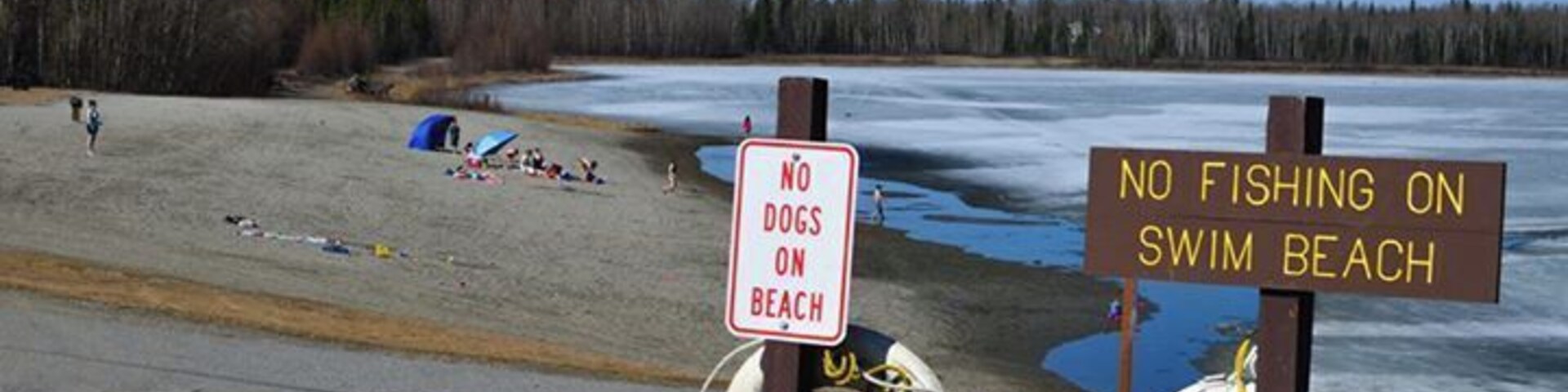 Memorial Day. Fairbanks, AK lol the best part was that people had an inflatable raft on the lake in the 3 ft expanse of water between the ice and the shore. I guess they were trying to go around the lake. It kept getting stuck, probably on the sand under it.