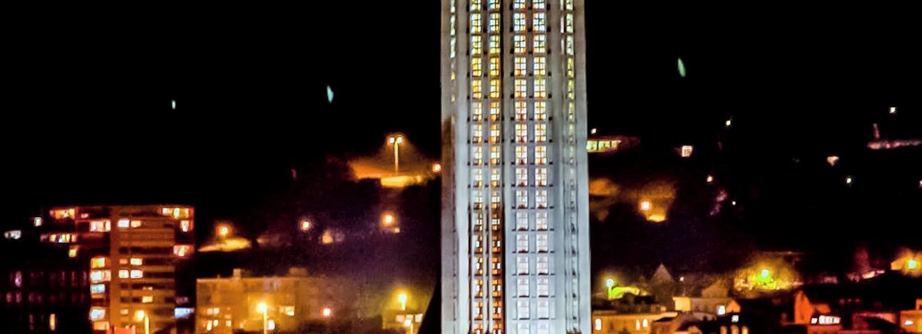 View from cruise ship in port.
