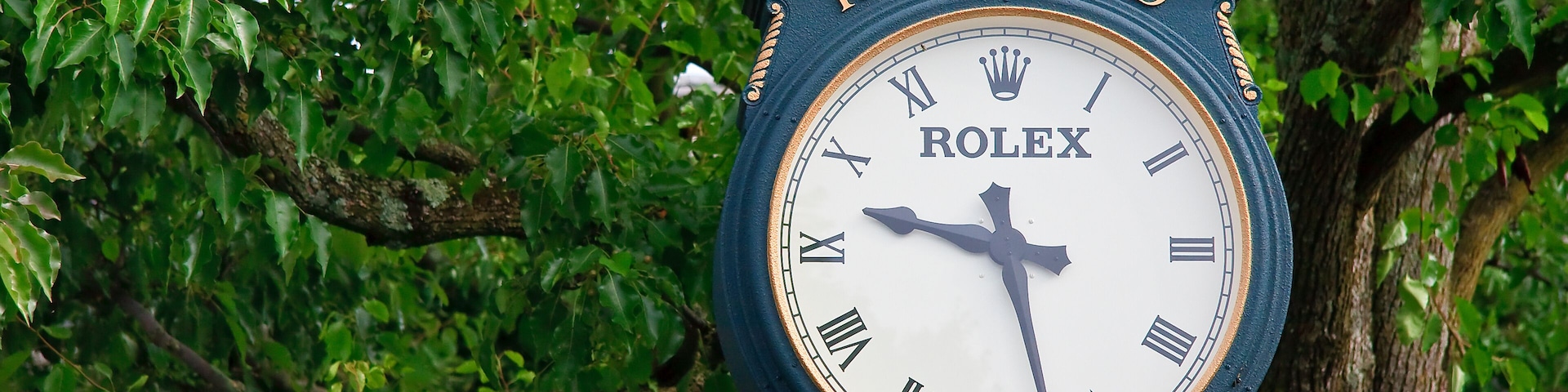 Um relógio ROLEX KEENELAND fixado em uma árvore.