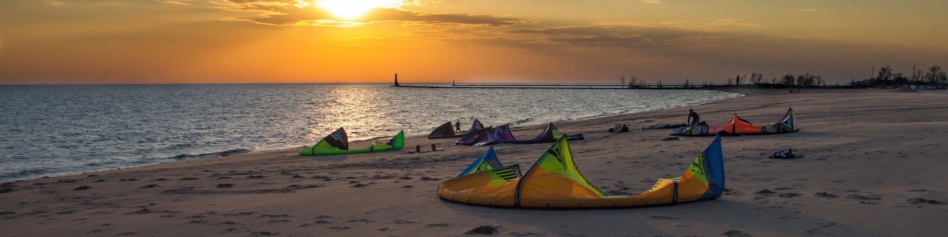 Pere Marquette beach is also known as a great beach for kite surfers with the winds coming off the lake.