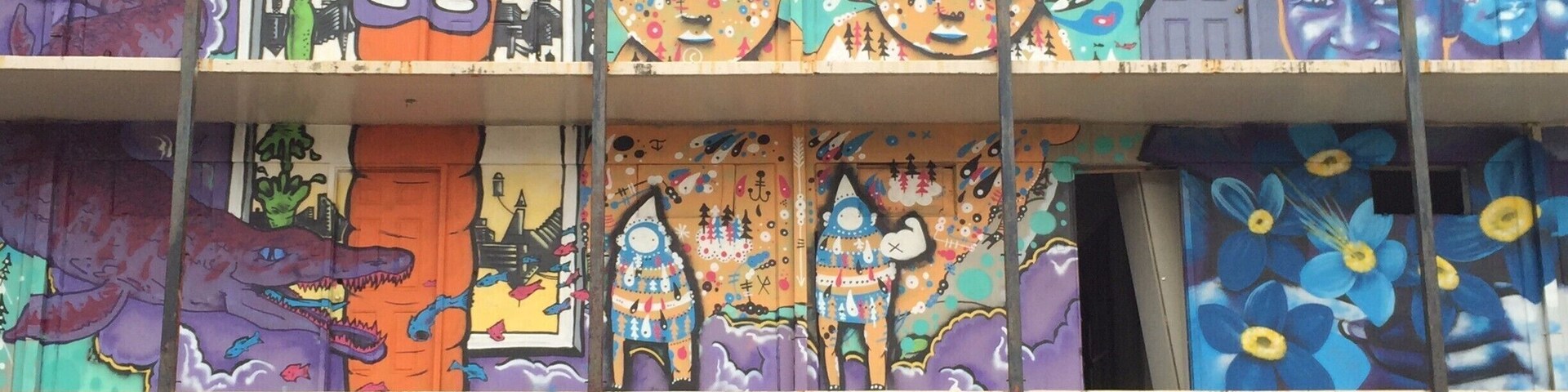 Across the river from New Orleans is an old abandoned apartment complex that has fallen to graffiti, but I call it art. Spectacular!