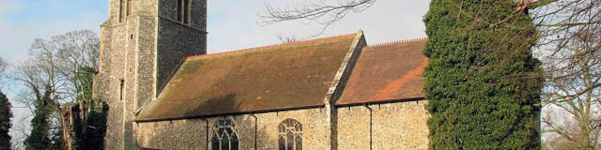 All Saints Church - the south side. All Saints church > 1070159 stands on a hill on the site of an earlier building which is mentioned in the Doomsday book. The chancel dates from the 13th century; the tower, which contains three bells, was added a century later. Its clock is 300 years old and was installed by the Rev. William Vincent in 1872. The church interior > 1070169 -1070170 - 1070183 is much restored and contains a number of C19 and early C20 stained glass windows > 1070177 - 1070178 - 1070180. The church is also used for Benefice events such as holiday clubs for the children. The door is kept locked but a key is available from one of the two keyholders. See also http://www.norfolkchurches.co.uk/postwick/index.html Postwick is a small rural village of about 300 inhabitants, with the church of All Saints being the focal point. The civil parish has an area of 8.29 square kilometres and the village is located 7 kilometres east of the city of Norwich, just south of the A47 southern bypass. The railway passes through here but there is no station.