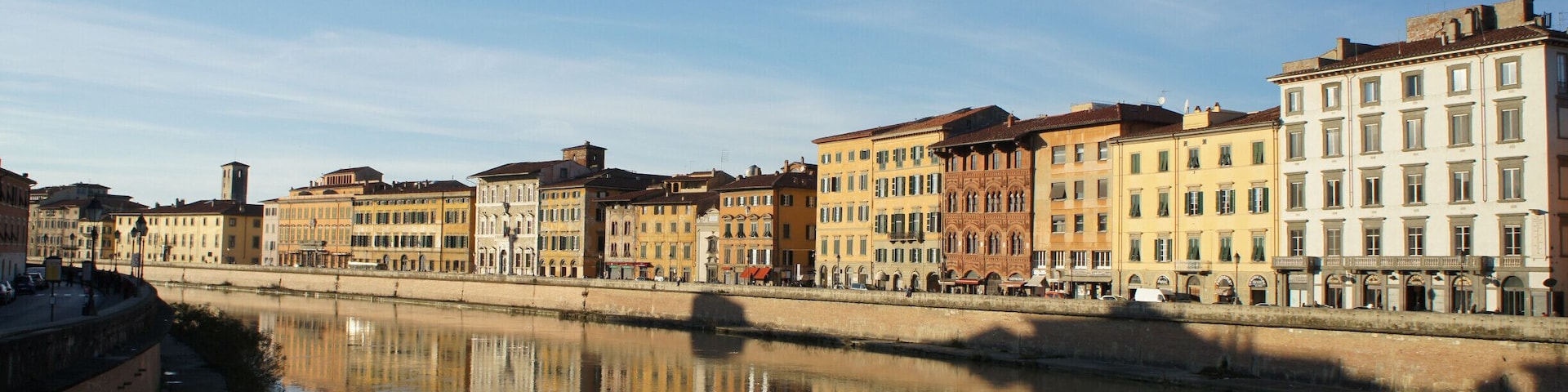 View from the Ponte di Mezzo bridge in Pisa in front of the Gambacorti Palace.