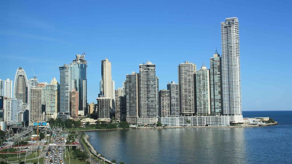 The skyline at Panama City, Panama. There are some nice walkways along the waterfront.
