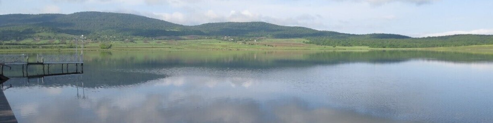 #Bazaleti View from a lake in the country of Georgia. This is the calm surface of a lake called Bazaleti.