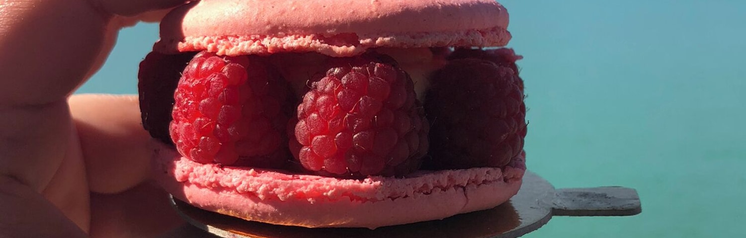 Macaron with raspberries and cream while sitting on the edge of a beautiful lake north of Aix-en-Provence #LifeAtExpedia #France #TroveonTuesday #Sweet