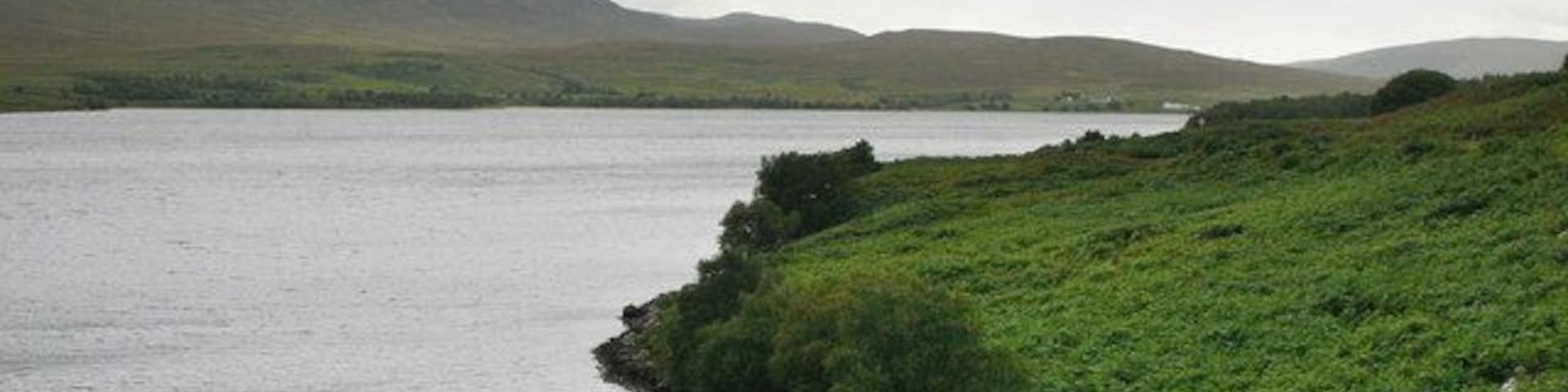 Loch Naver Promontory A close view of this promontory, with Ben Klibreck shrouded in cloud behind.