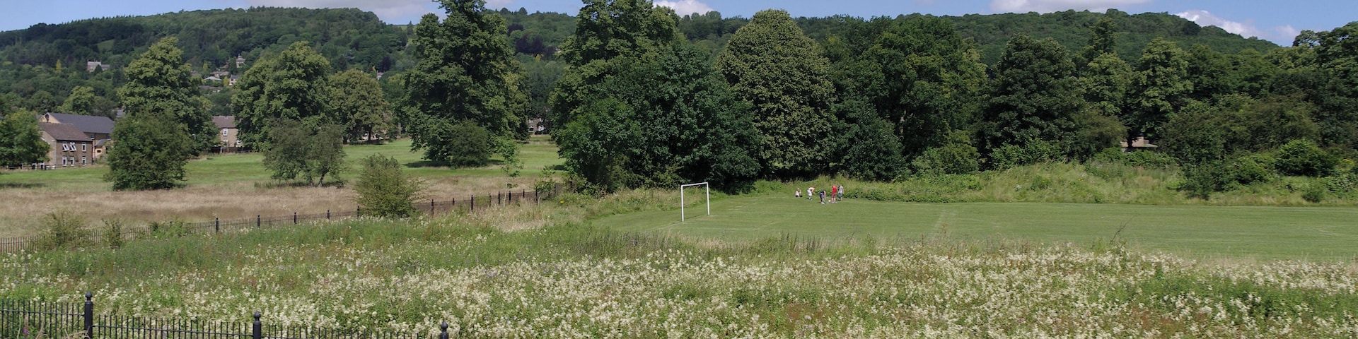 A football pitch near Darley Dale railway station.