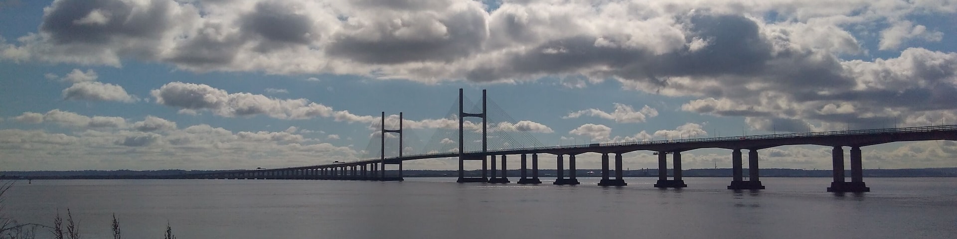 The newer of the two Severn bridges from the Welsh side.
