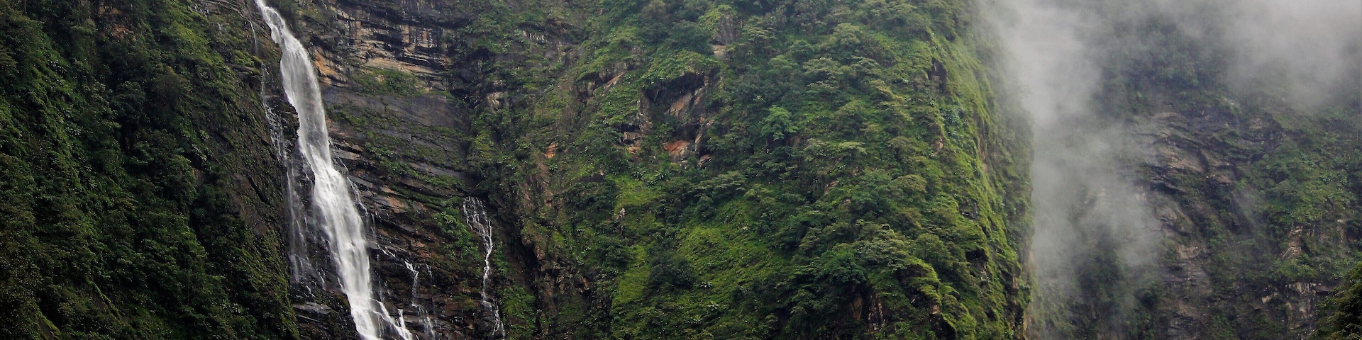 Beautiful waterfalls visible from the Mahatma Gandhi Jog Falls Power House at Shimoga, Karnataka state, India.