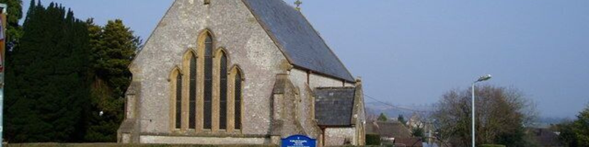 St John the Evangelist, Tatworth Western elevation viewed from Waterlake Road.