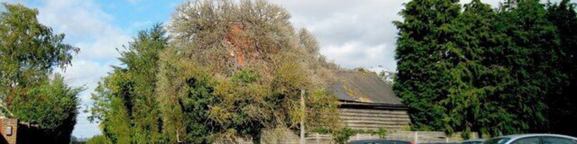 Oast House at Rivendale, Brishing Lane, Boughton Monchelsea, Kent. Single round kiln ragstone oast house. The kiln covered with ivy. Also see with ivy cleared 857809