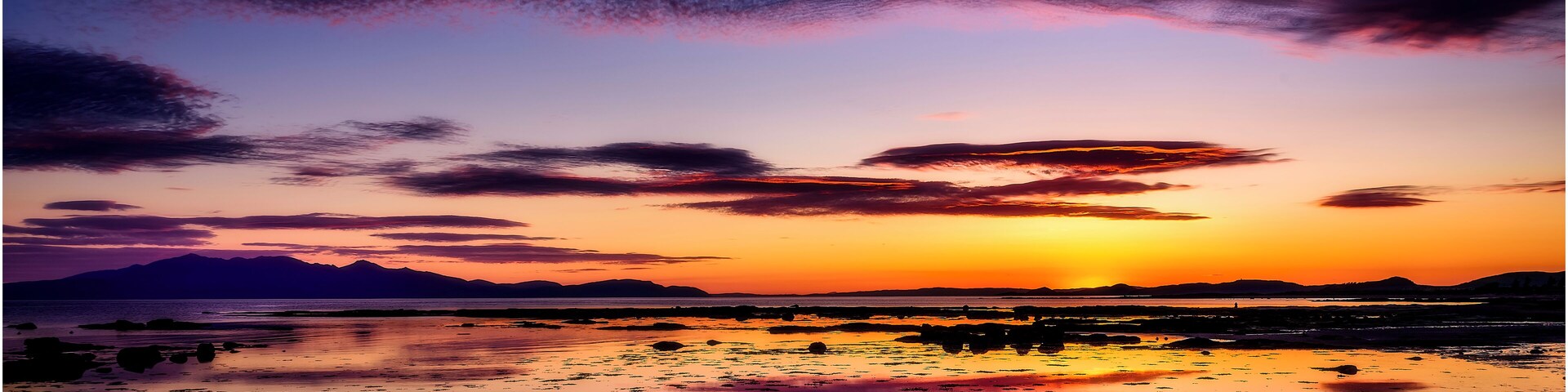 Arran from Saltcoats beach at sunset