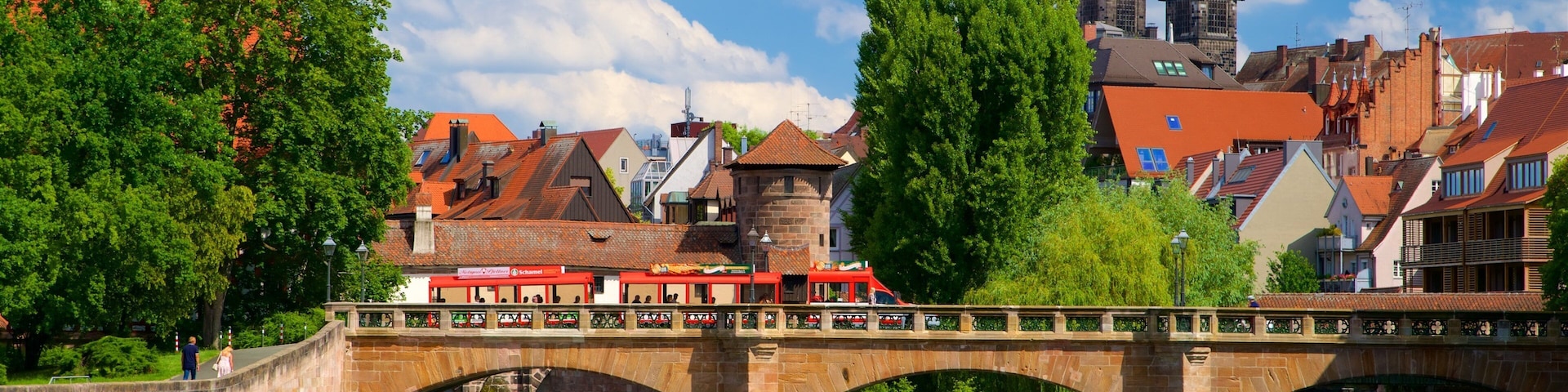 Nuremberg caracterizando elementos de patrimônio, um rio ou córrego e uma ponte