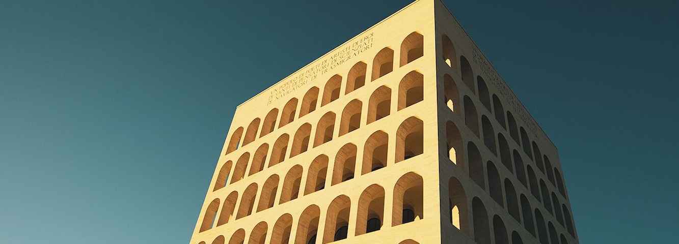 An exquisite architecture, located in Eur in Rome, with style resembling that of ancient Rome, was constructed with symmetry and simplicity. Nearest metro is Eur Palasport on line B or B1.