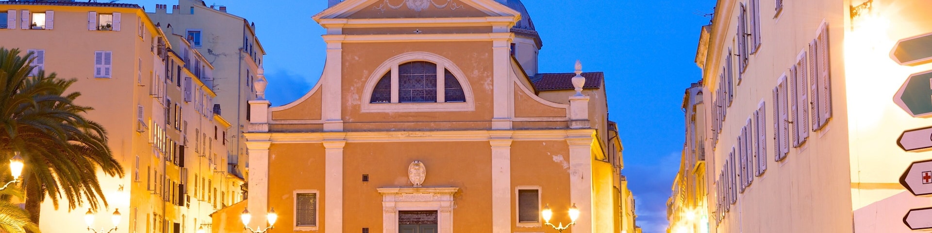 Ajaccio featuring street scenes, night scenes and heritage architecture