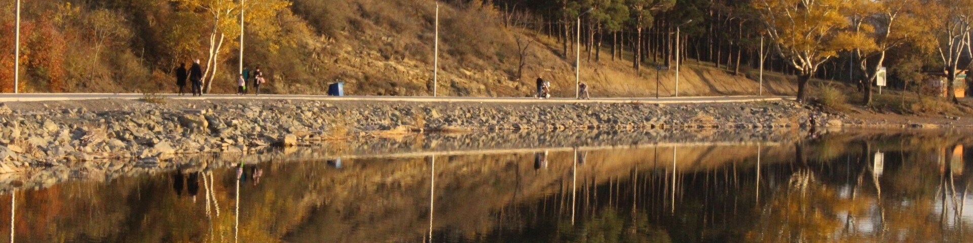 Reflection of a new bike trail - view from Lisi Lake in the city of Tbilisi.