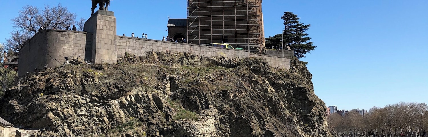 This is a ubiquitous sight in the Georgian capital of Tbilisi. The statue is of Vakhtang Gorgasali, who according to lore, founded the city of Tbilisi after discovering the city’s hot springs. The church undergoing renovations is the Metekhi Church.