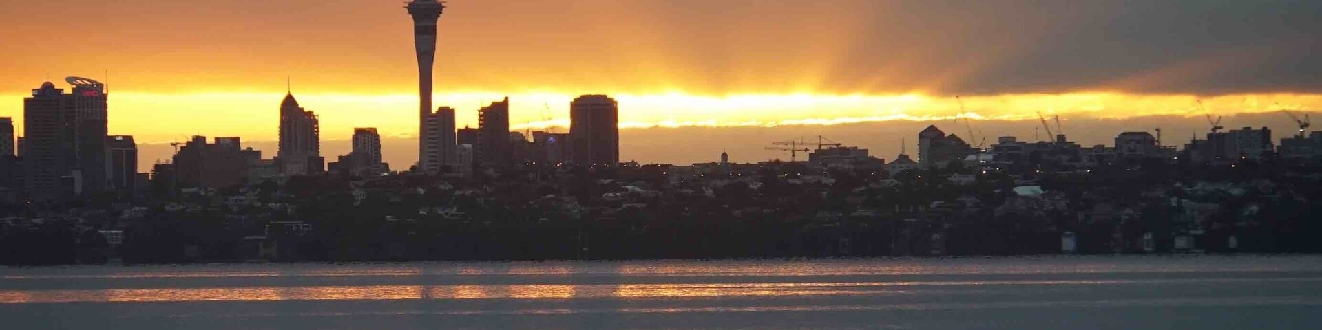 Sunrise over Auckland city - Tamaki Makaurau in Maori language.