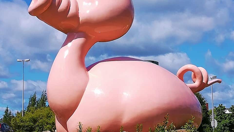 May I introduce you Posankka “Pigduck”.
Pigduck was born in 1999. Pigduck is hybridi of marzipan piglet and rubber duck. (hight 5 meter and length 7,5 meter).
In April 2019 it had the honour to be named to official cityanimal of Turku, Finland. It`s designed by Alvar Gullichsen, who is known of his pop art.