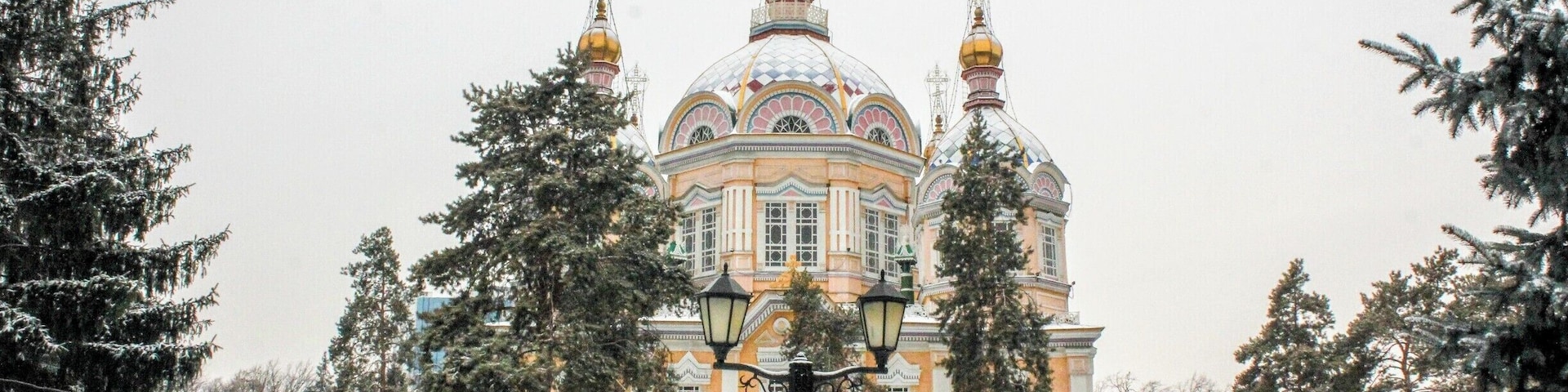 Almaty is a frozen land in the winter. This cathedral is one of the main sites in the center of the city.
